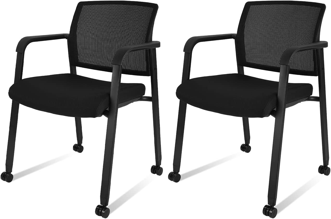 CLATINA Mesh Back Stacking Chair with Upholstered Fabric and Lumber ...