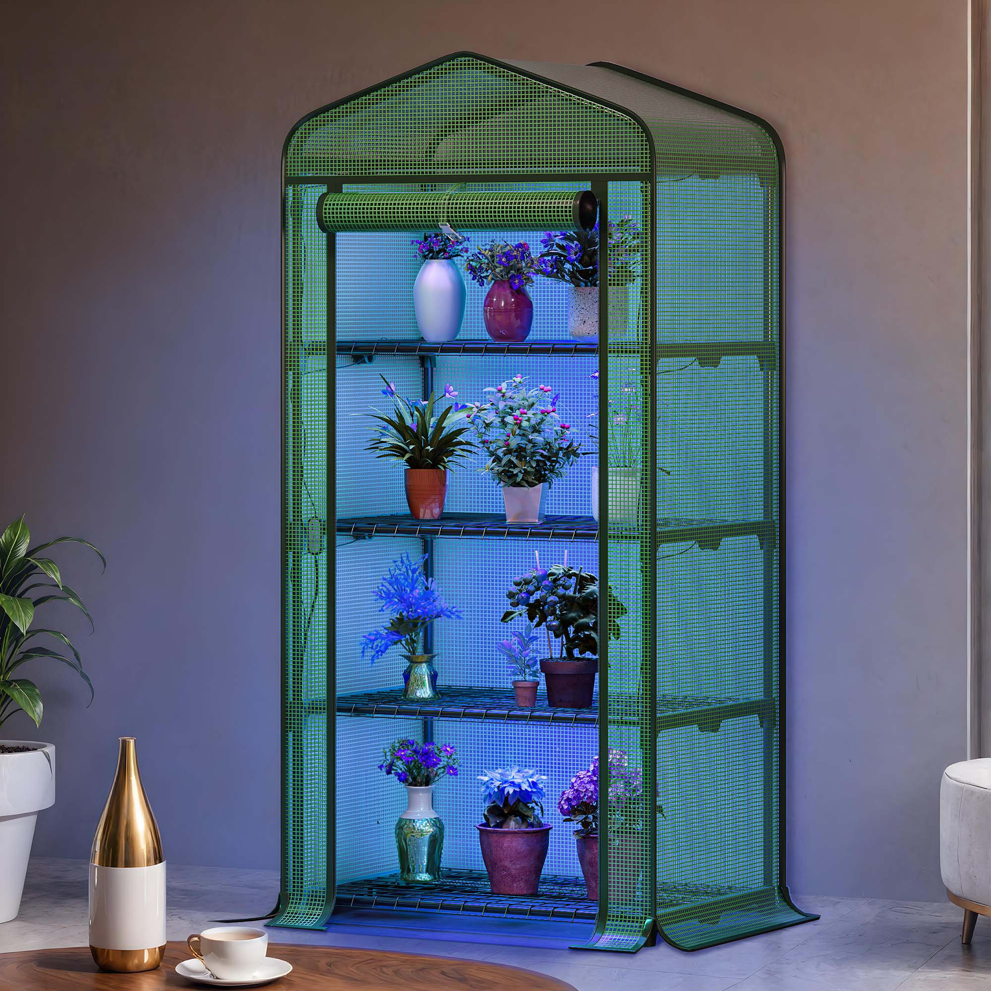 Edrosie Inc 4 Tier PE Green Portable Mini Greenhouse With 3 Growing ...