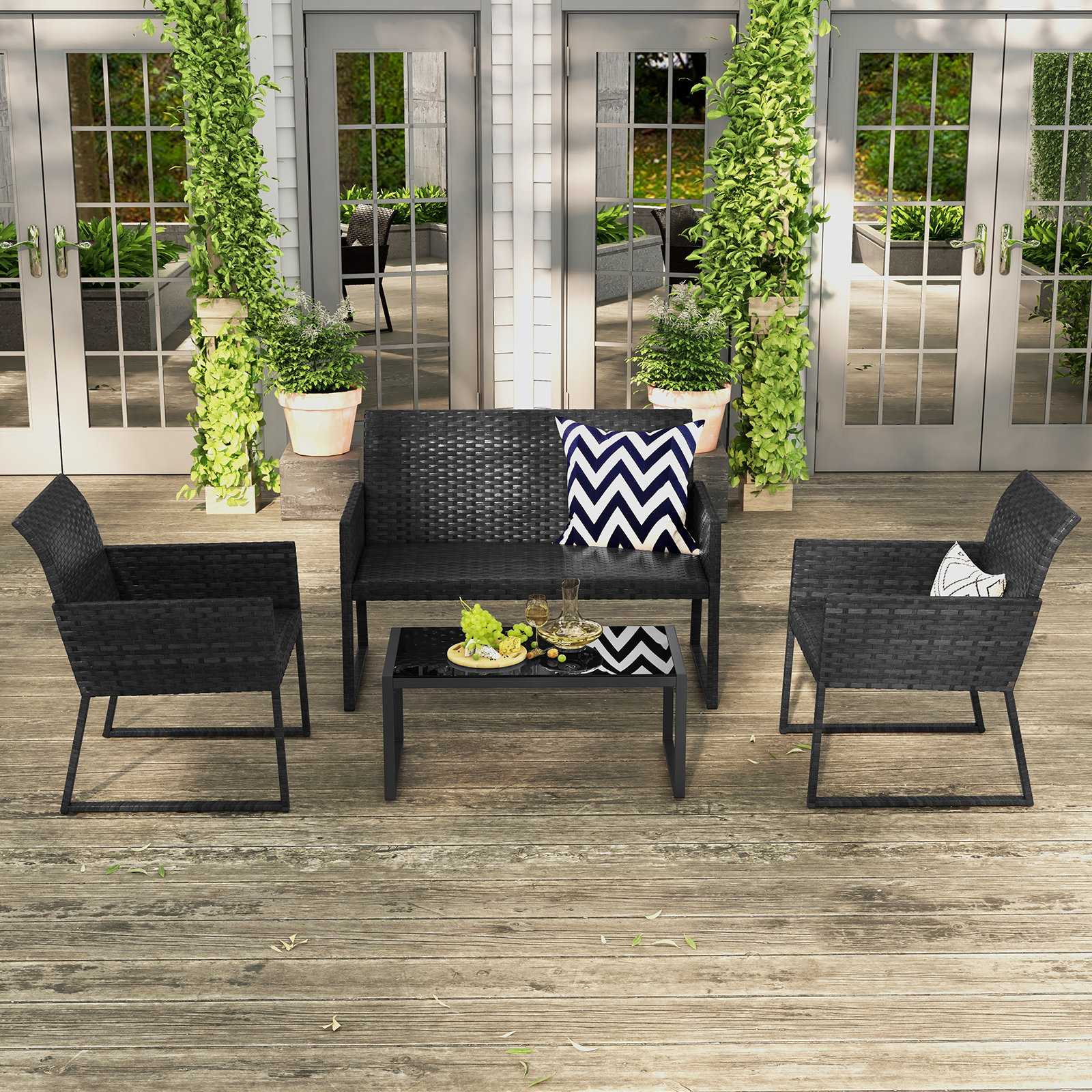 Ebern Designs Wicker 4 - Person Outdoor Seating Group with Quick Dry ...