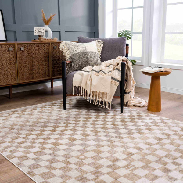 Union Rustic Jasha Checkered Beige/Brown Area Rug & Reviews | Wayfair