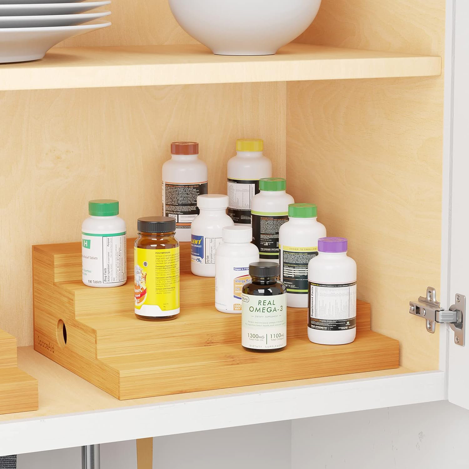 SpaceAid 4 Tier Bamboo Spice Rack Organizer For Cabinet, Kitchen Pantry ...