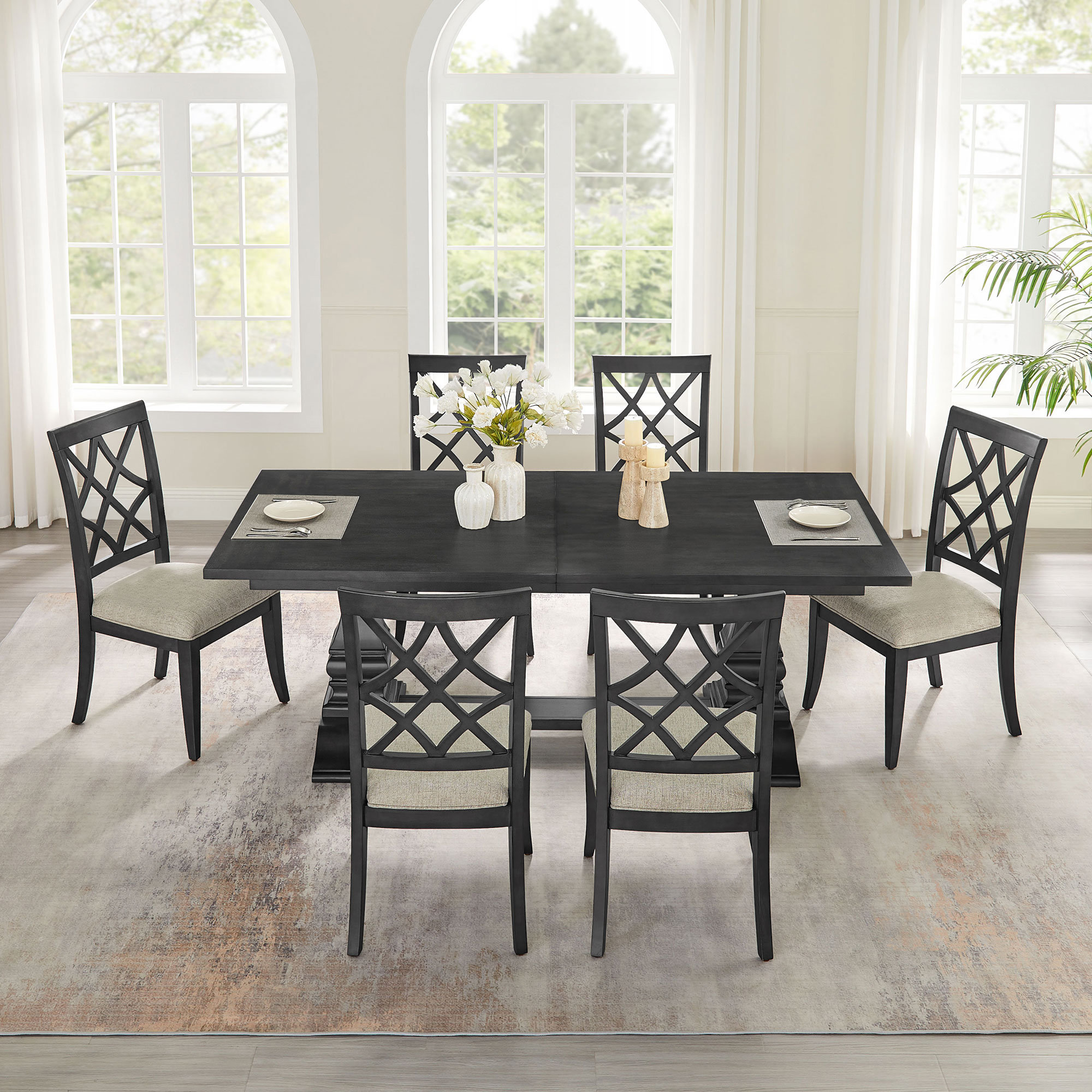 Orren Ellis (1 Table+6 Chairs)Retro 102.01 Inch Extendable 7 PCS Dining ...