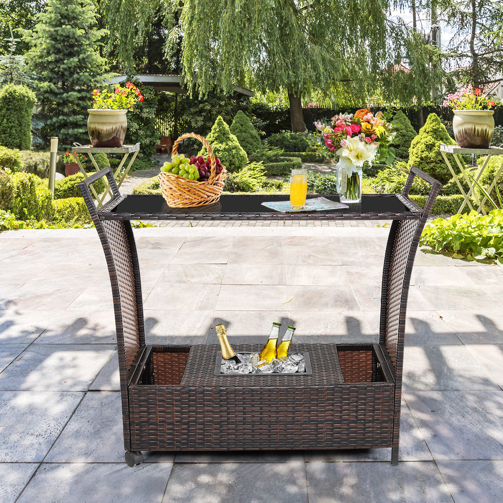 Latitude Run® Bar Cart with Steel Frame and Wicker Outer Material ...