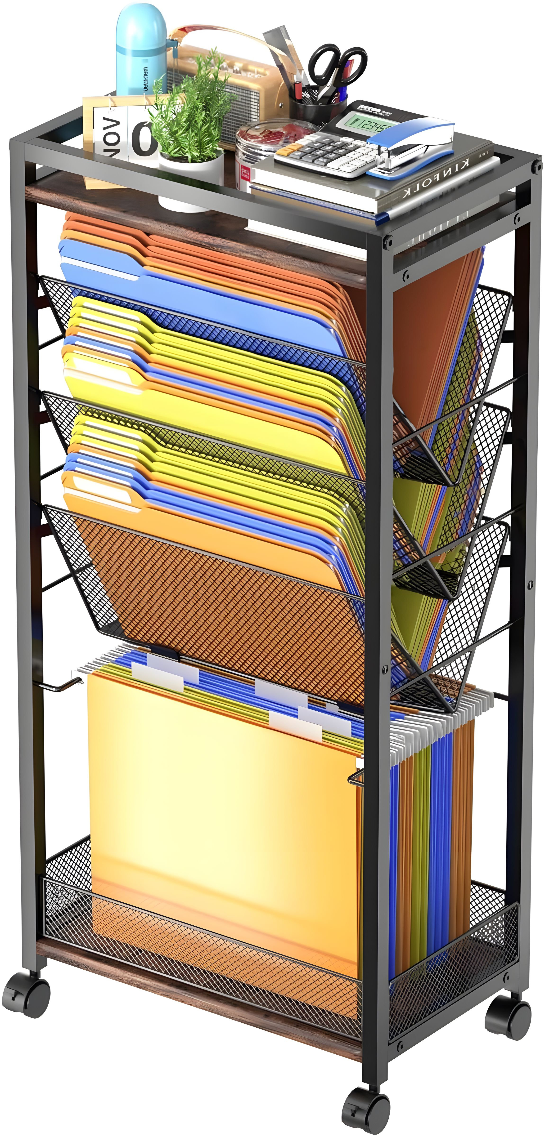 Hokku Designs Demeka 8-Tier Rolling File Cart With Hanging File Storage ...