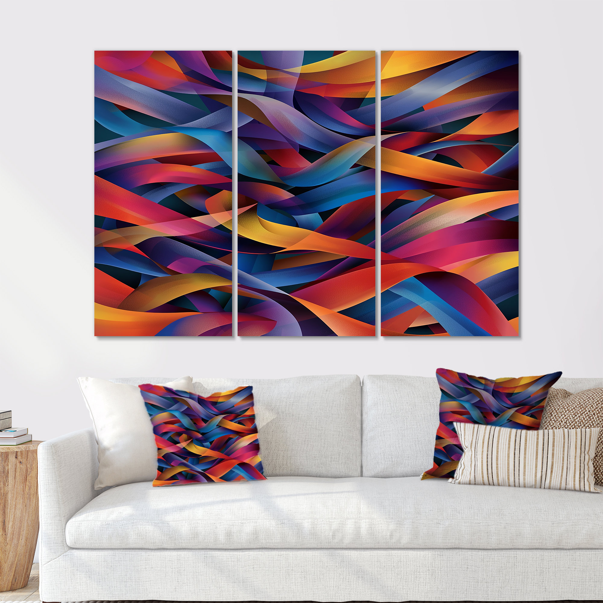 Design Art Retro Warmness Colorful Paths Crossing - Waves Wall Art Set ...