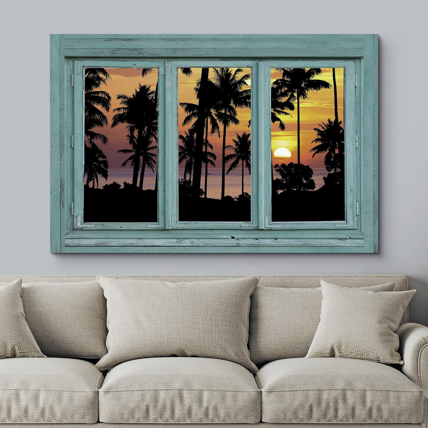 IDEA4WALL " Window View Of Tropical Beach Palm Tree Silhouettes Nature ...