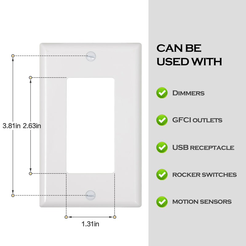 Energetic Lighting 1-Gang White Decorator/Rocker Plastic Wall Plate ...