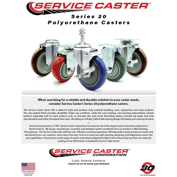 Service Caster Poly Wheel Swivel 3/4 Inch Threaded Stem Caster Set ...