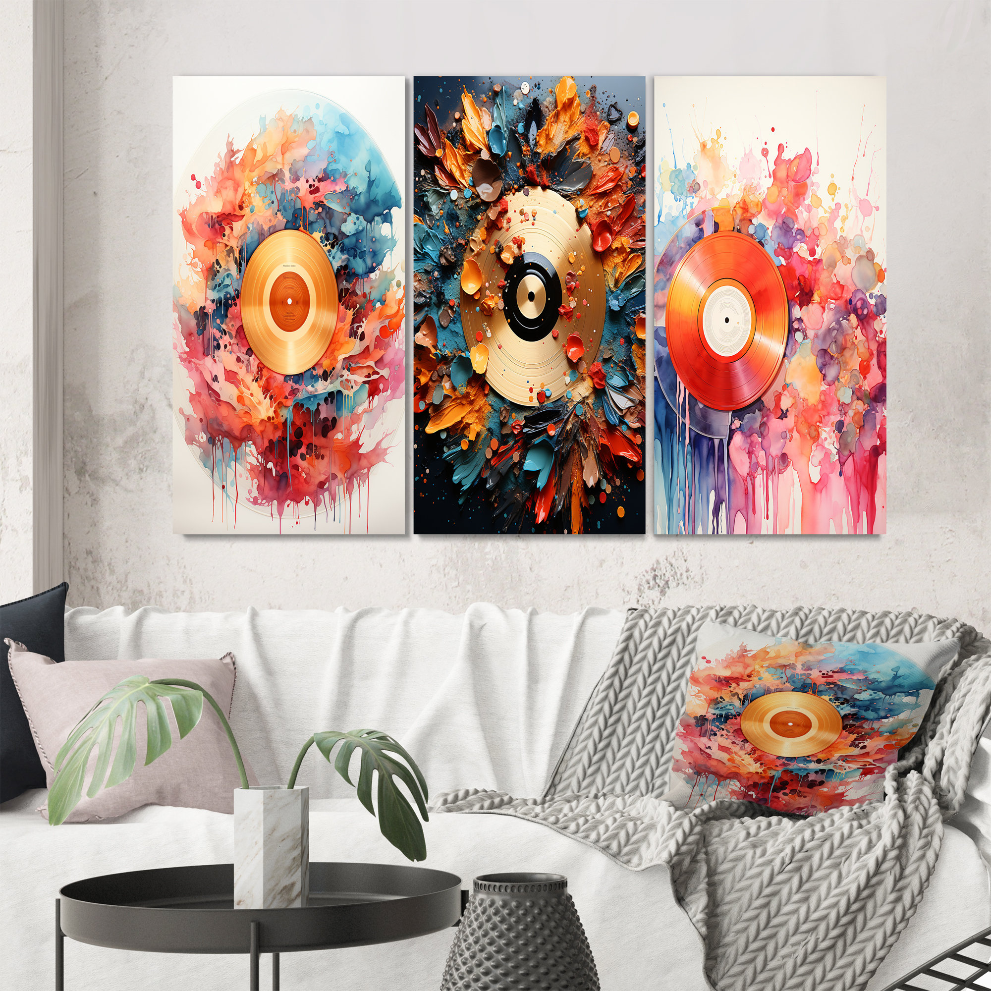 Red Barrel Studio® " Colorful Vinyl Grooves " 3 - Pieces on Canvas ...