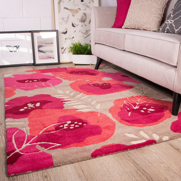 17 Stories Harrel Raspberry Handwoven Wool Pink Rug | Wayfair.co.uk