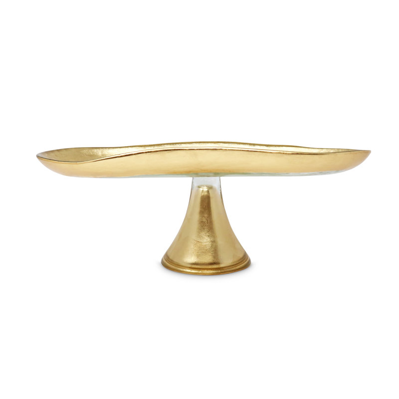 Mercer41 Footed Glass Tray With Gold Brushed Rim | Wayfair