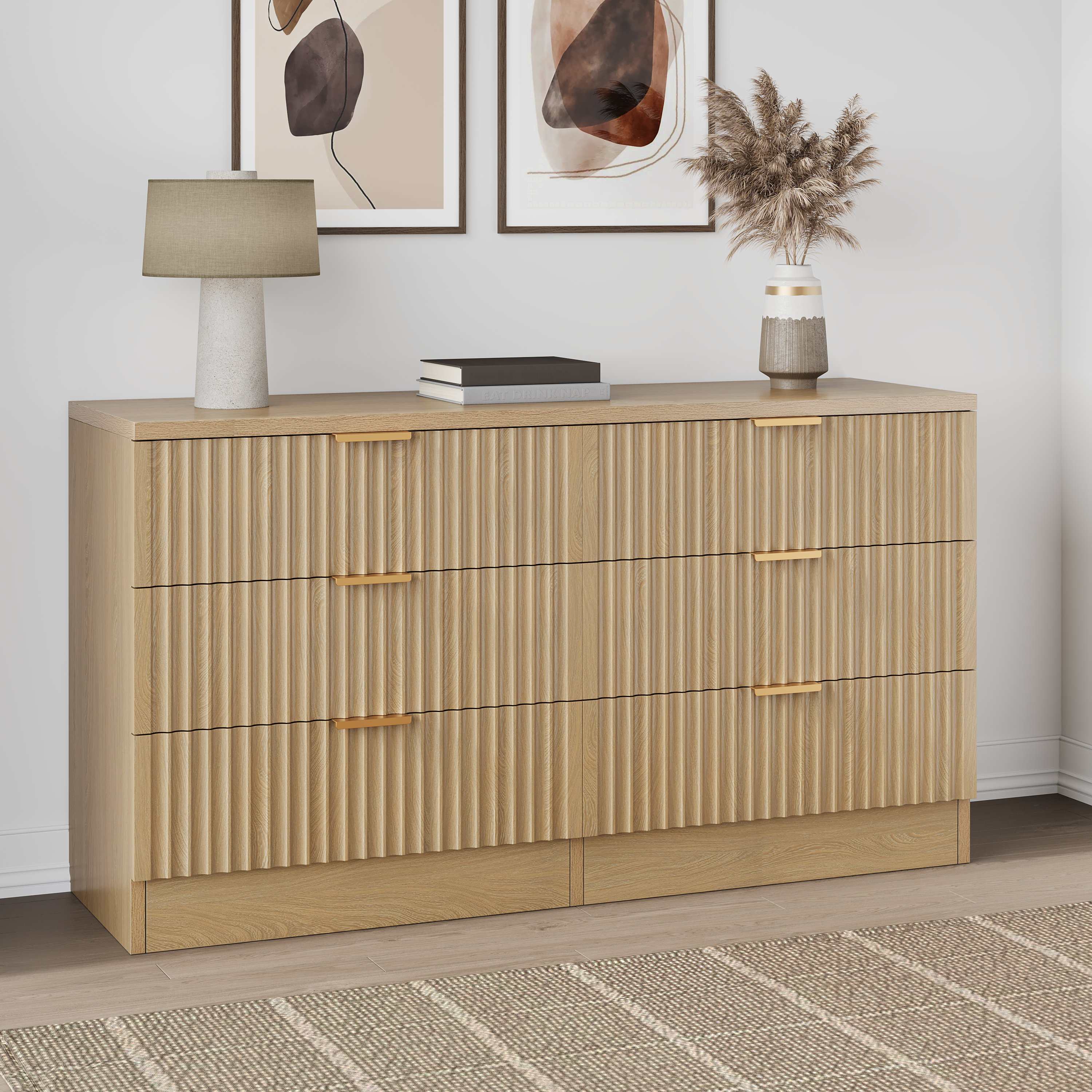 Ebern Designs High Gloss 6-Drawer Dressers Versatile Storage Chest Of Drawers Organizer With ...