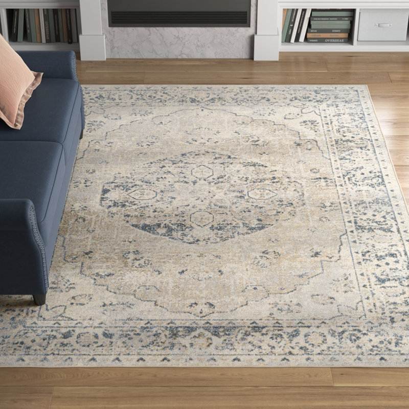 Langley Street Webster Machine Washable Oriental Blue/Cream Area Rug ...