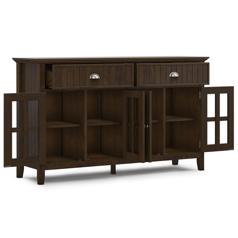 Simpli Home Acadian SOLID WOOD Large Sideboard Buffet in Brunette Brown ...