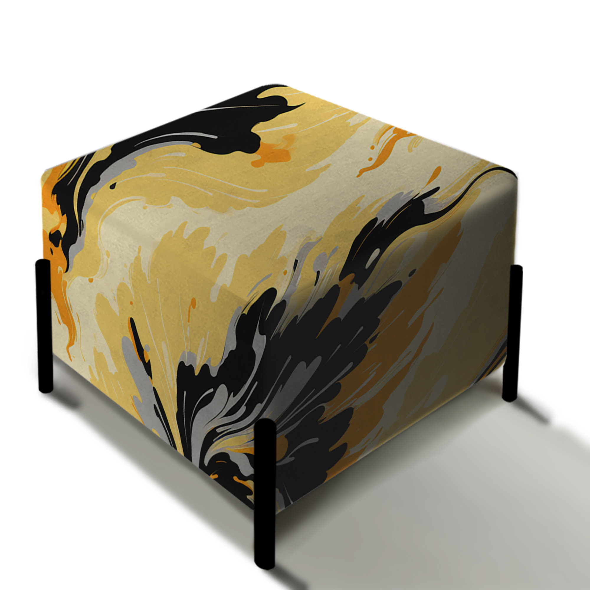 Design Art Yellow And Black Vintage Ikat Nostalgia - Ikat Square Ottoman | Wayfair