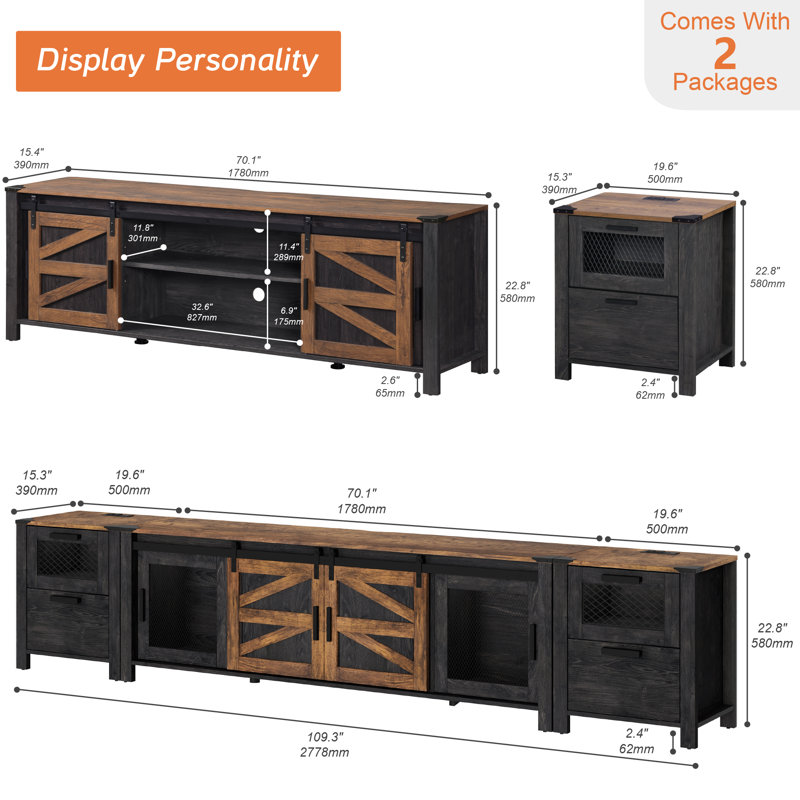 August Grove® TV Stand Set With Charging Station And Drawers,85 Inch ...