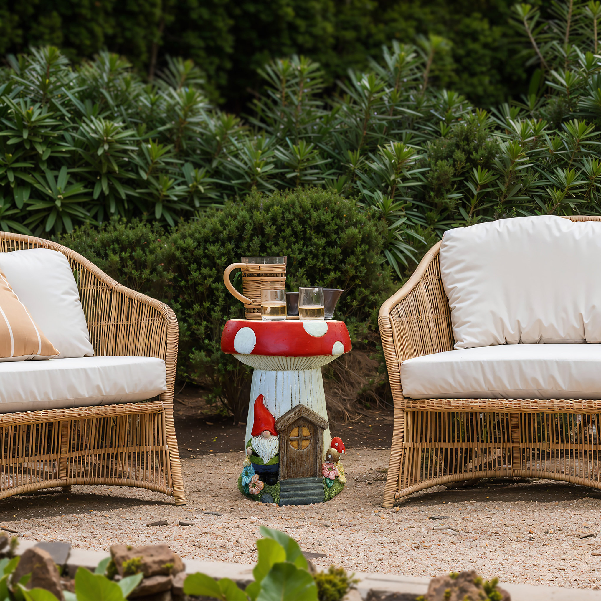 The Holiday Aisle® Gnome Mushroom MgO Indoor and Outdoor Sculpture Side ...