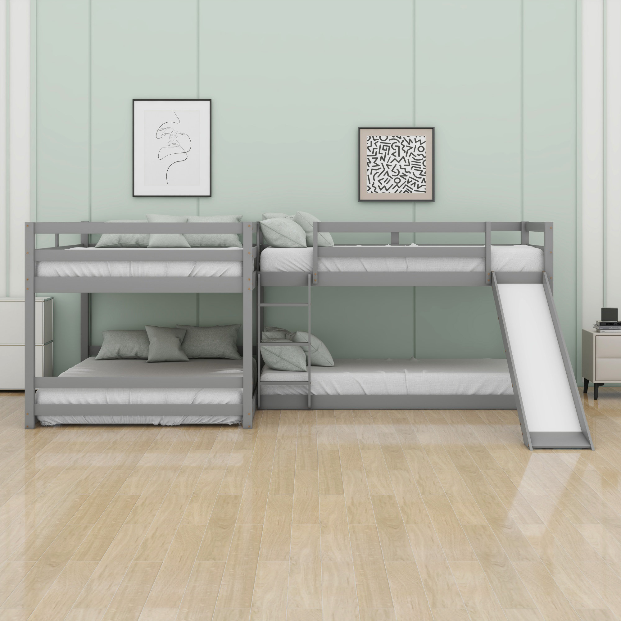 Ivy Bronx L-Shaped Bunk Bed With Slide And Short Ladder | Wayfair