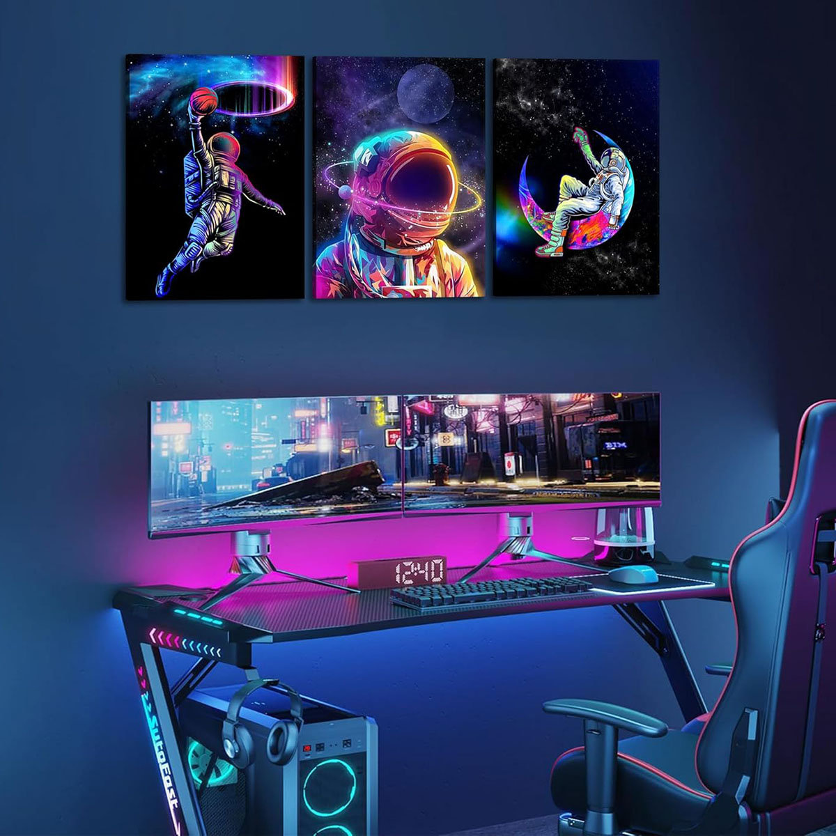 Trinx 3Pcs Cool Astronaut Canvas Wall Art Universe Space Boy Wall Decor ...