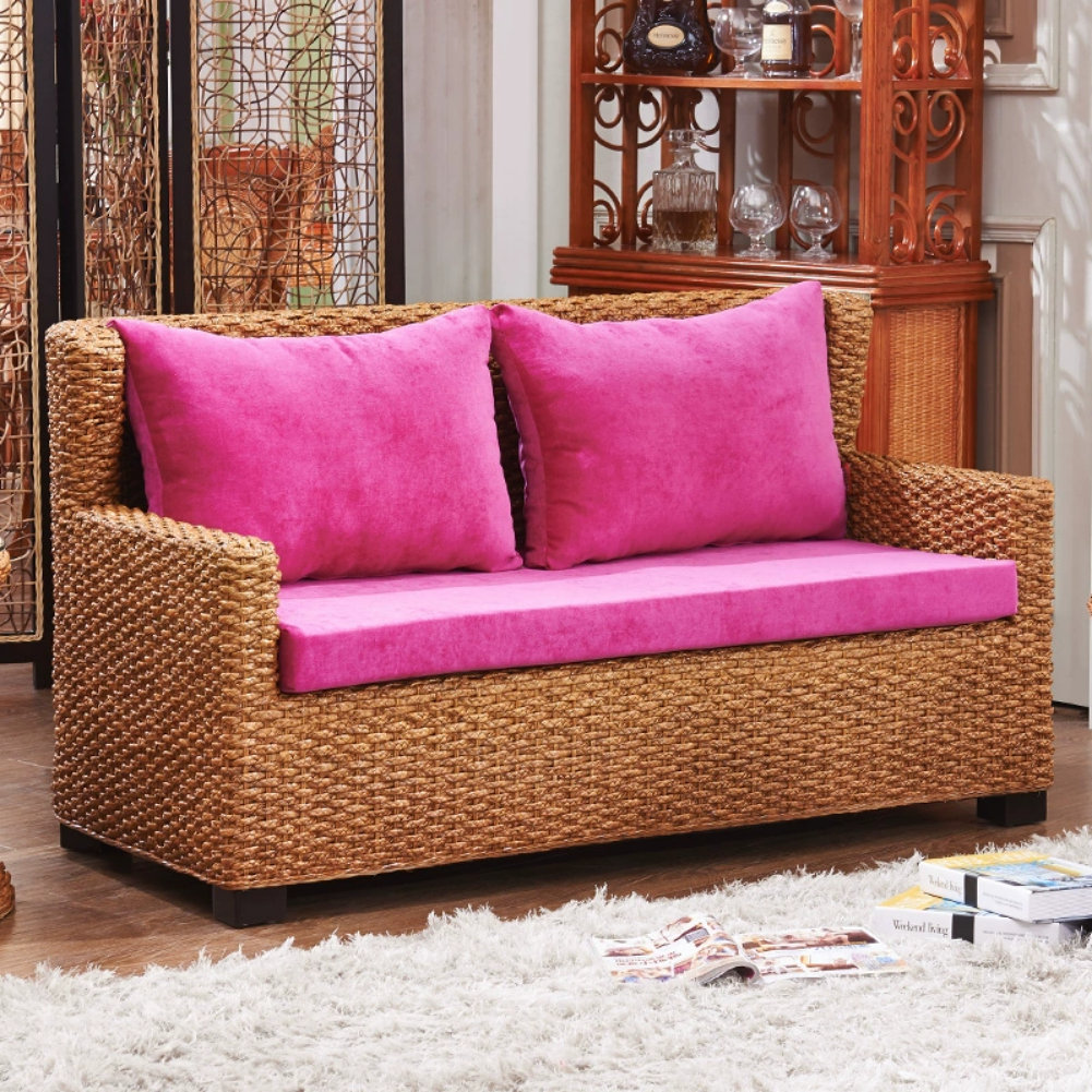Bayou Breeze Modern Simple Rattan Woven Pink Sofa | Wayfair