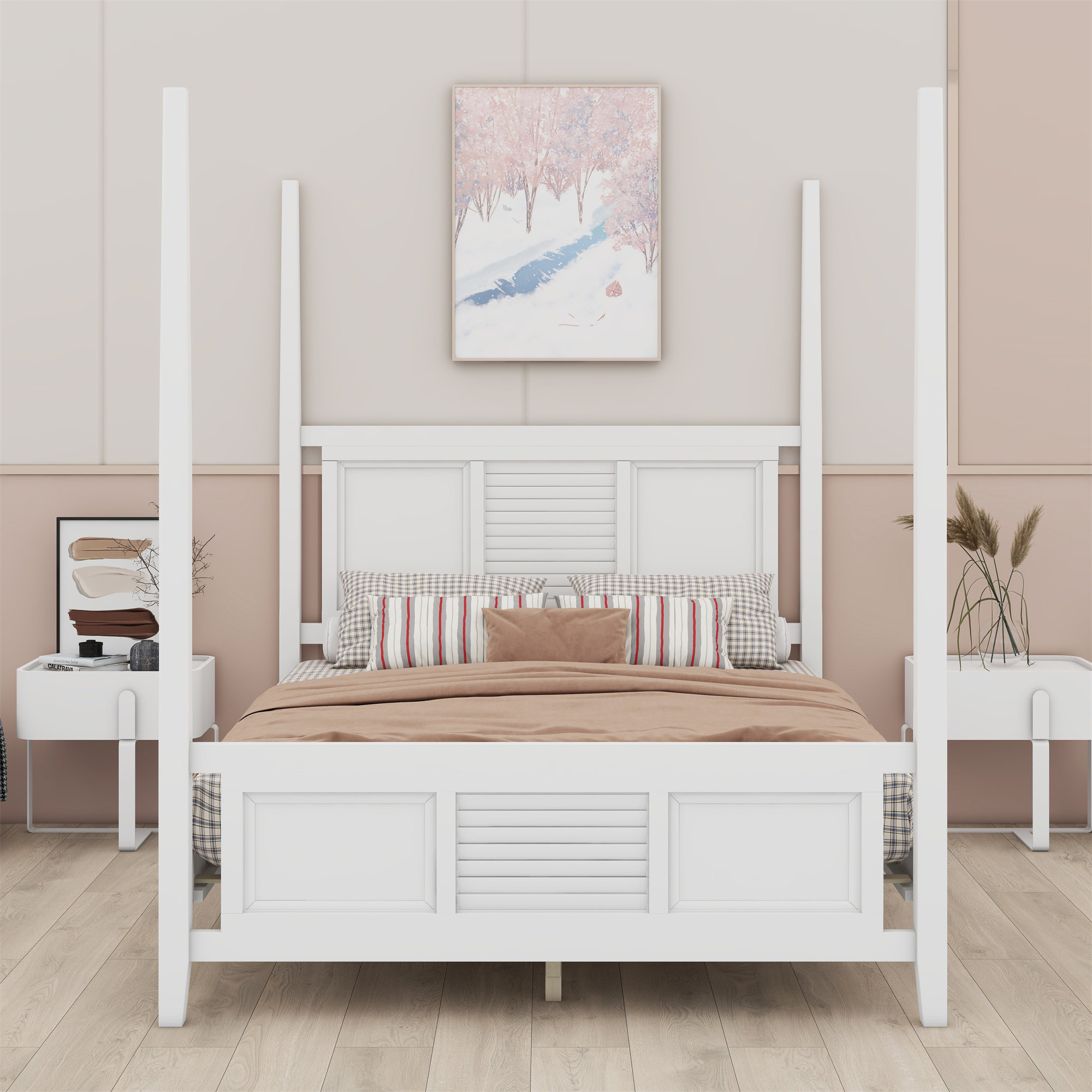 Lark Manor Traditional Solid Wood Four Poster Bed With Horizontal ...