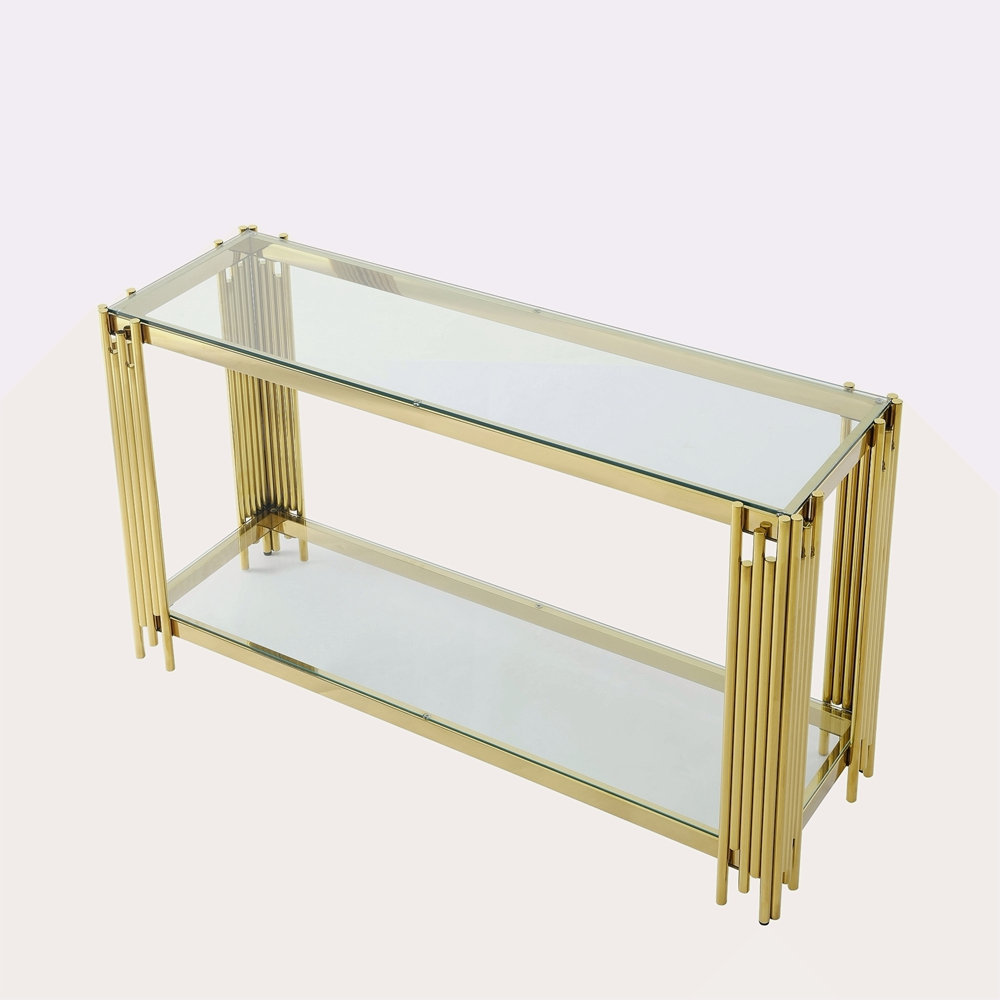 Brayden Studio® Modern Glass Console Table, 55" Gold Sofa Table With ...