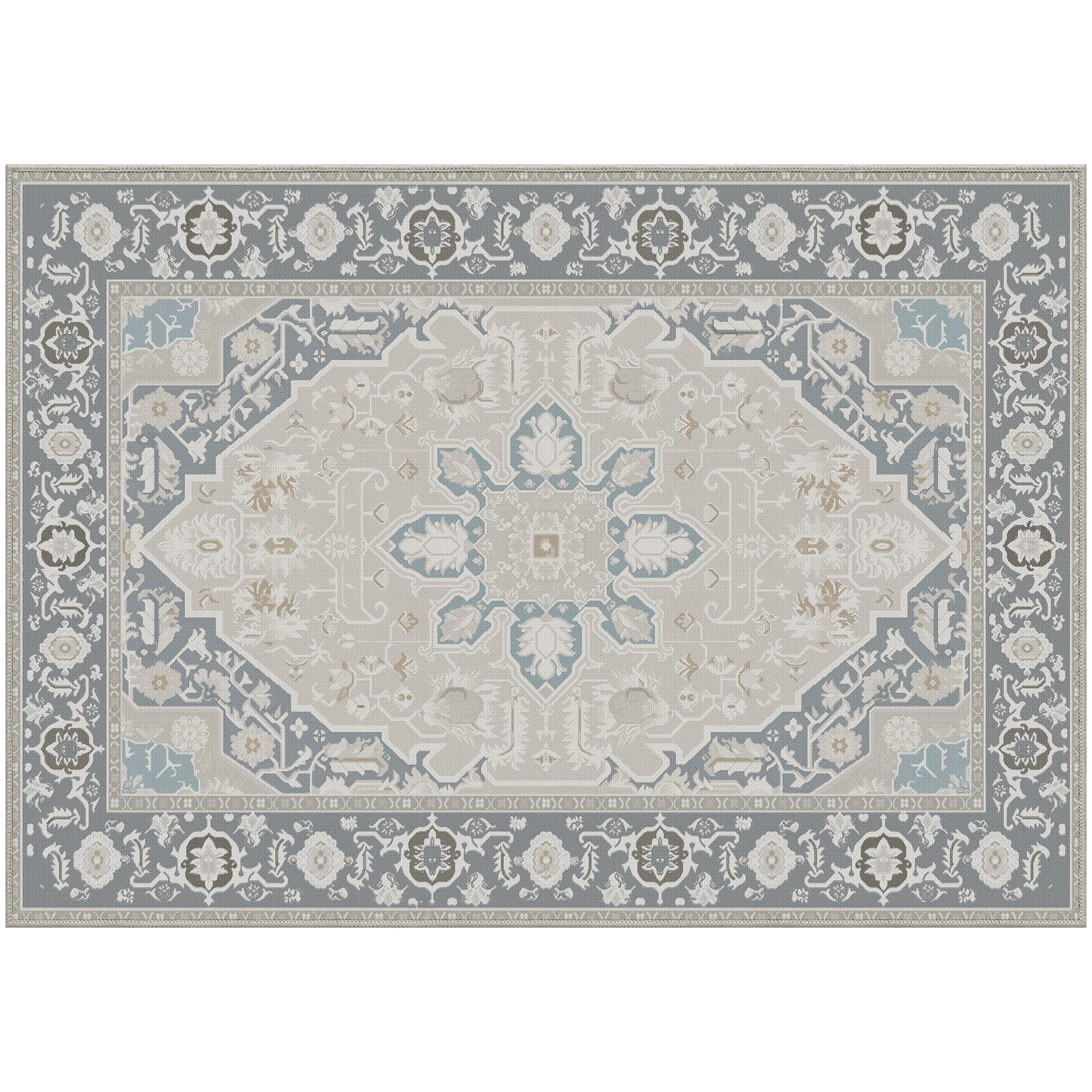 GelPro Oriental Machine Made Flatweave Polyester Area Rug in Blue/Beige ...