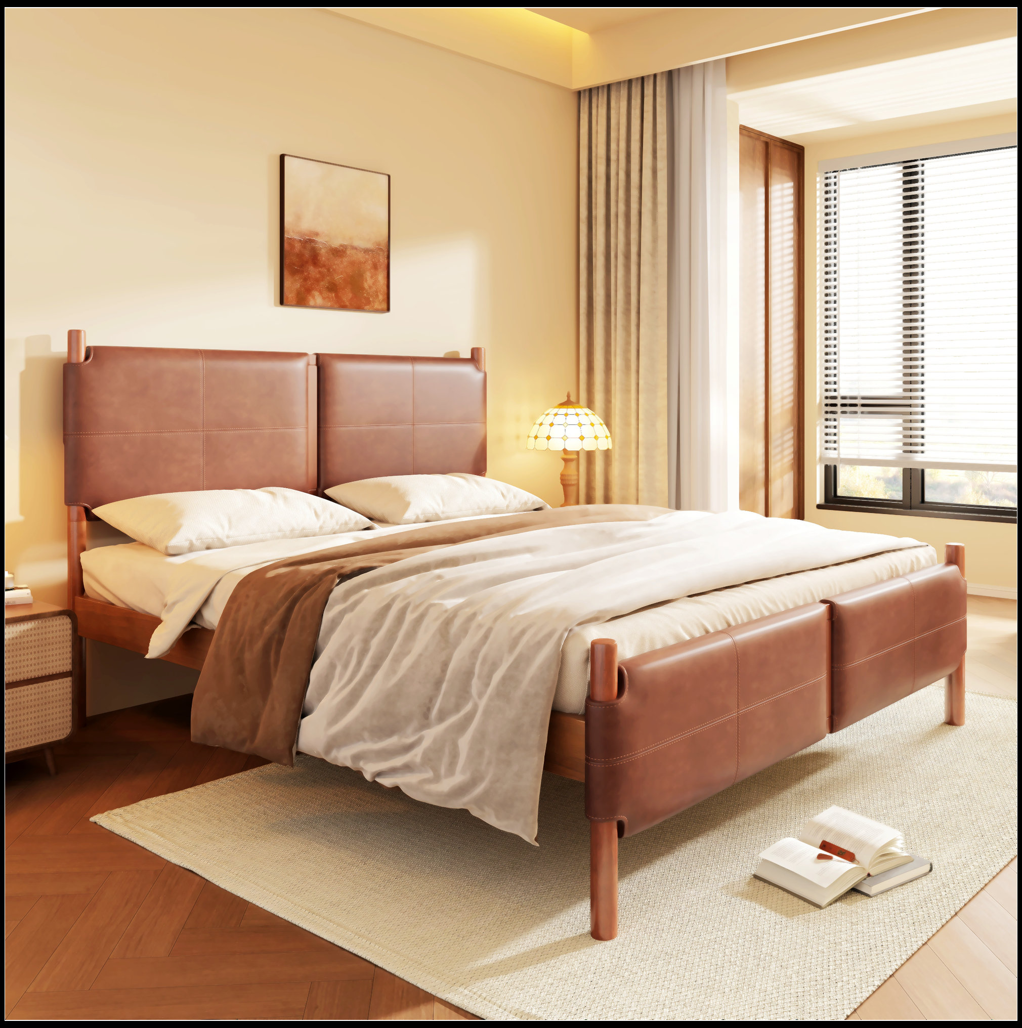 Red Barrel Studio Queen Bed With Brown Leather - Wayfair Canada