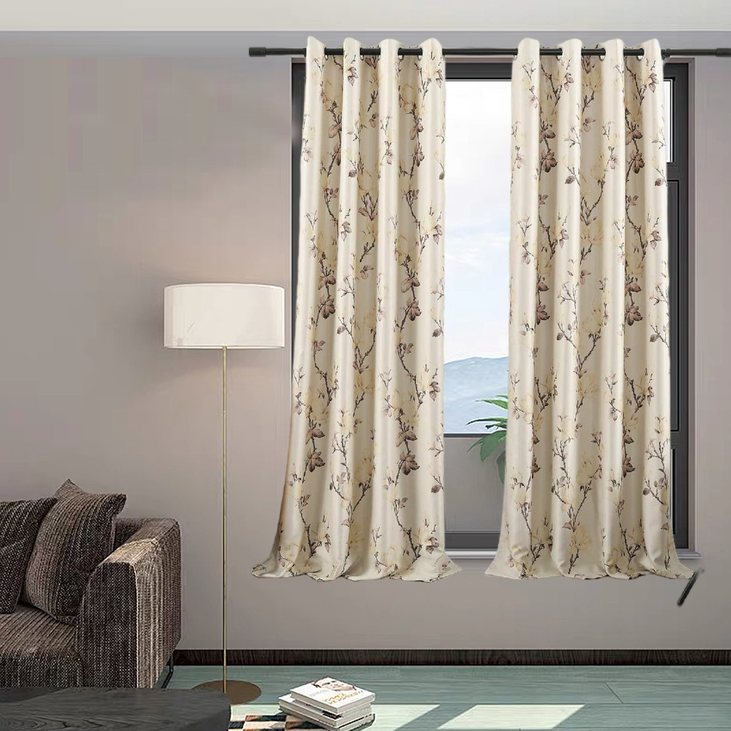 Frifoho Flower Pattern Curtains, Thermal Insulated Blackout Energy ...