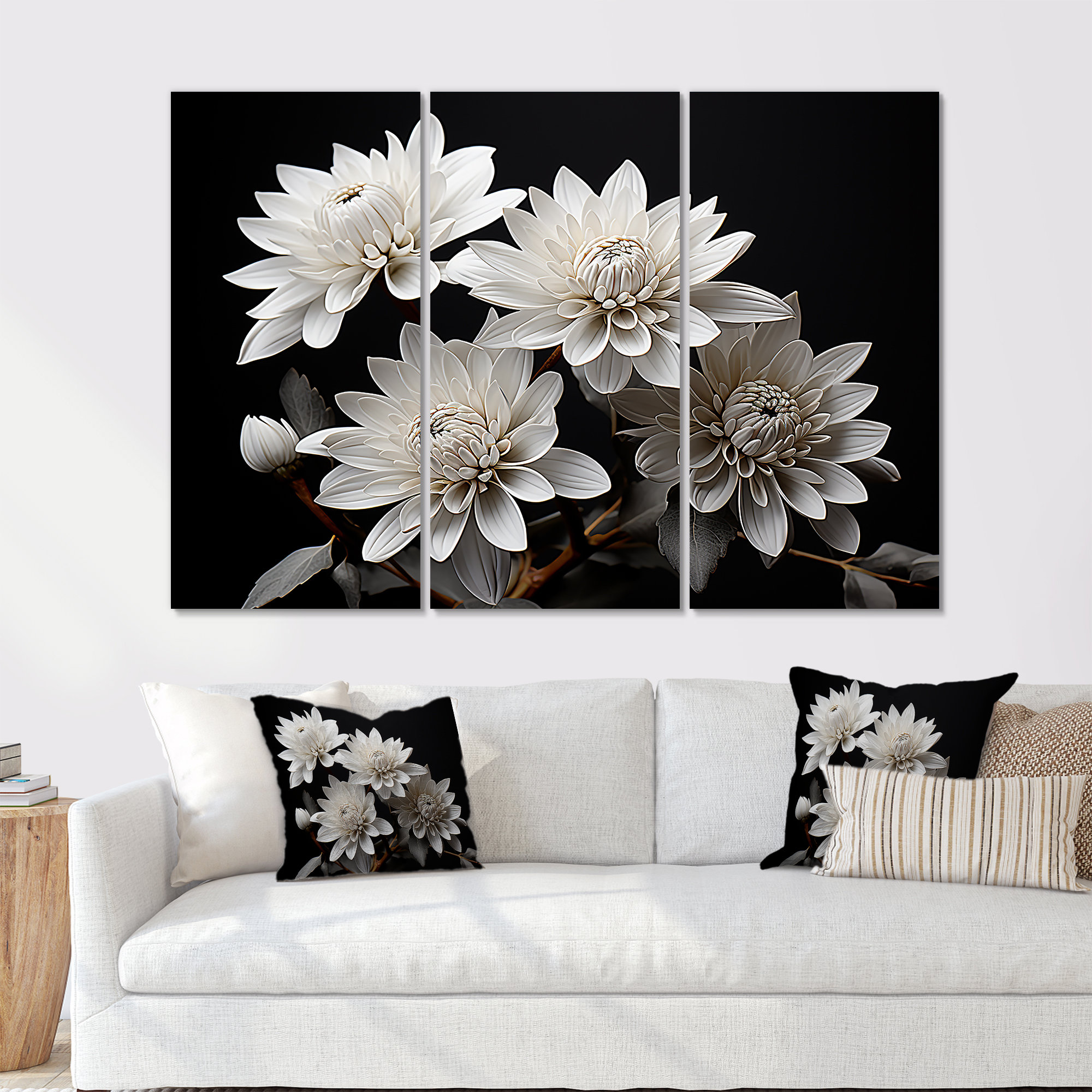 Latitude Run® White Mums Bouquet Still Life - Mums Wall Decor Set | Wayfair