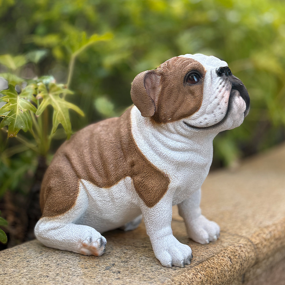 Lark Manor Bulldog Statue Vintage Rustic Distressed Mascot Stern Dog ...