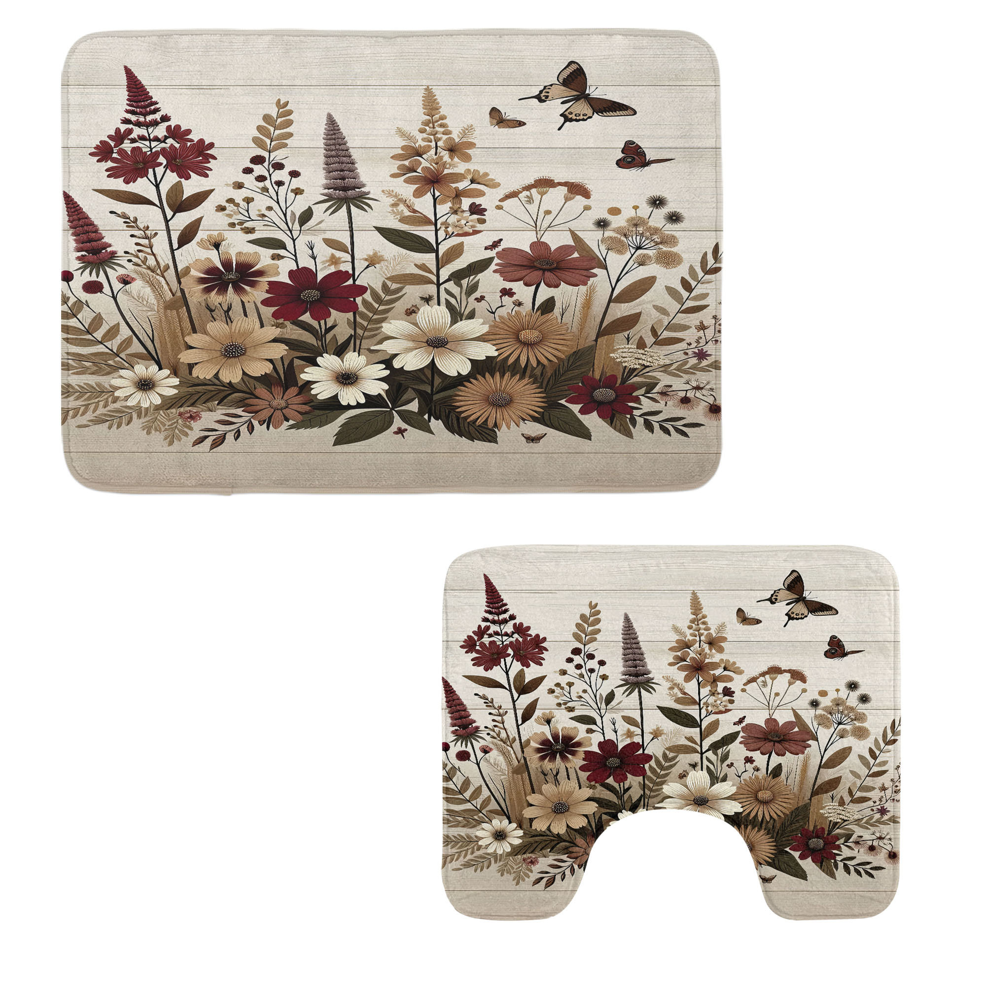 East Urban Home Flowers Bathroom Rug Set 2 Pieces Rectangle & Contour ...