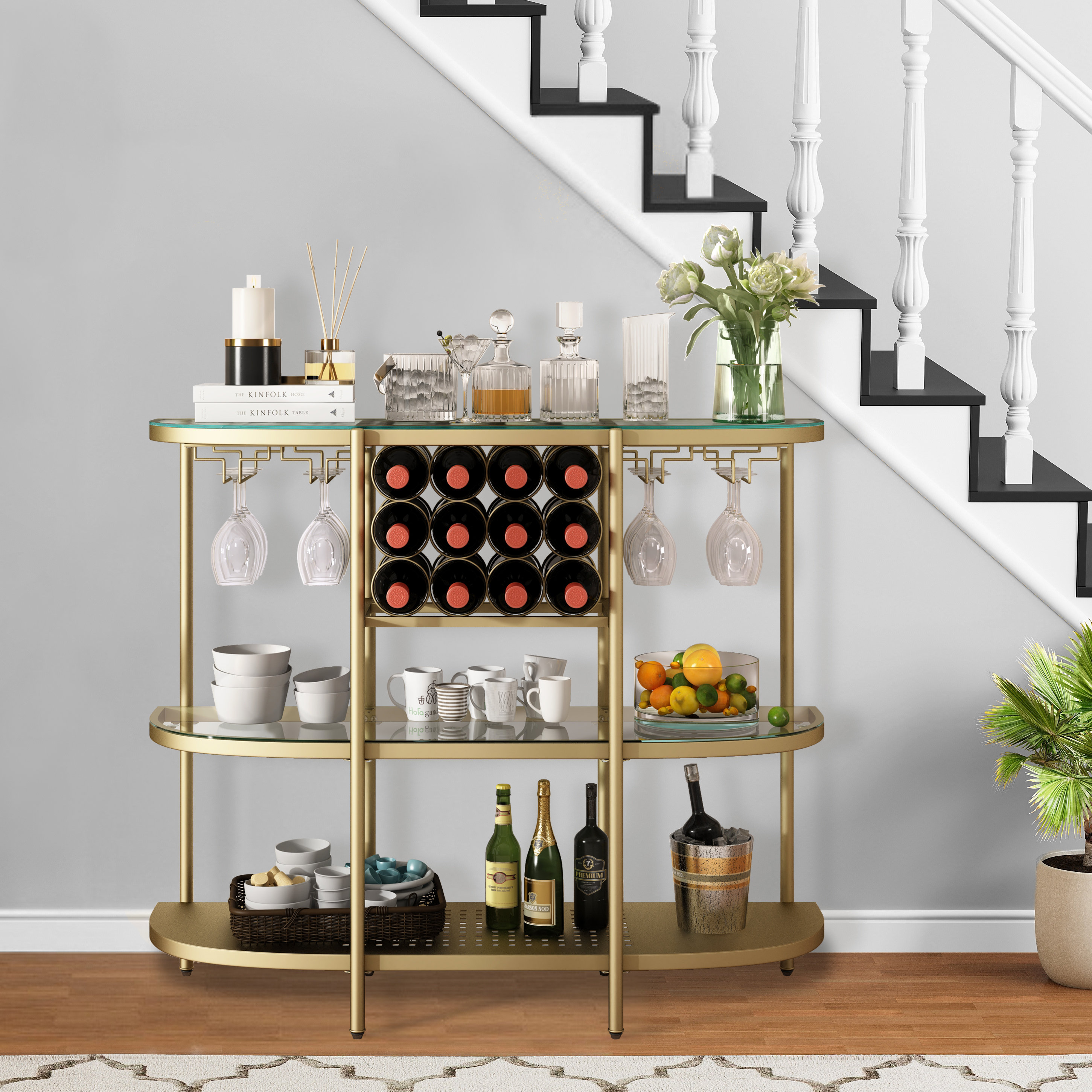 Willa Arlo™ Interiors Itasca Metal Wine Bar Stand with 4-Tier Storage ...