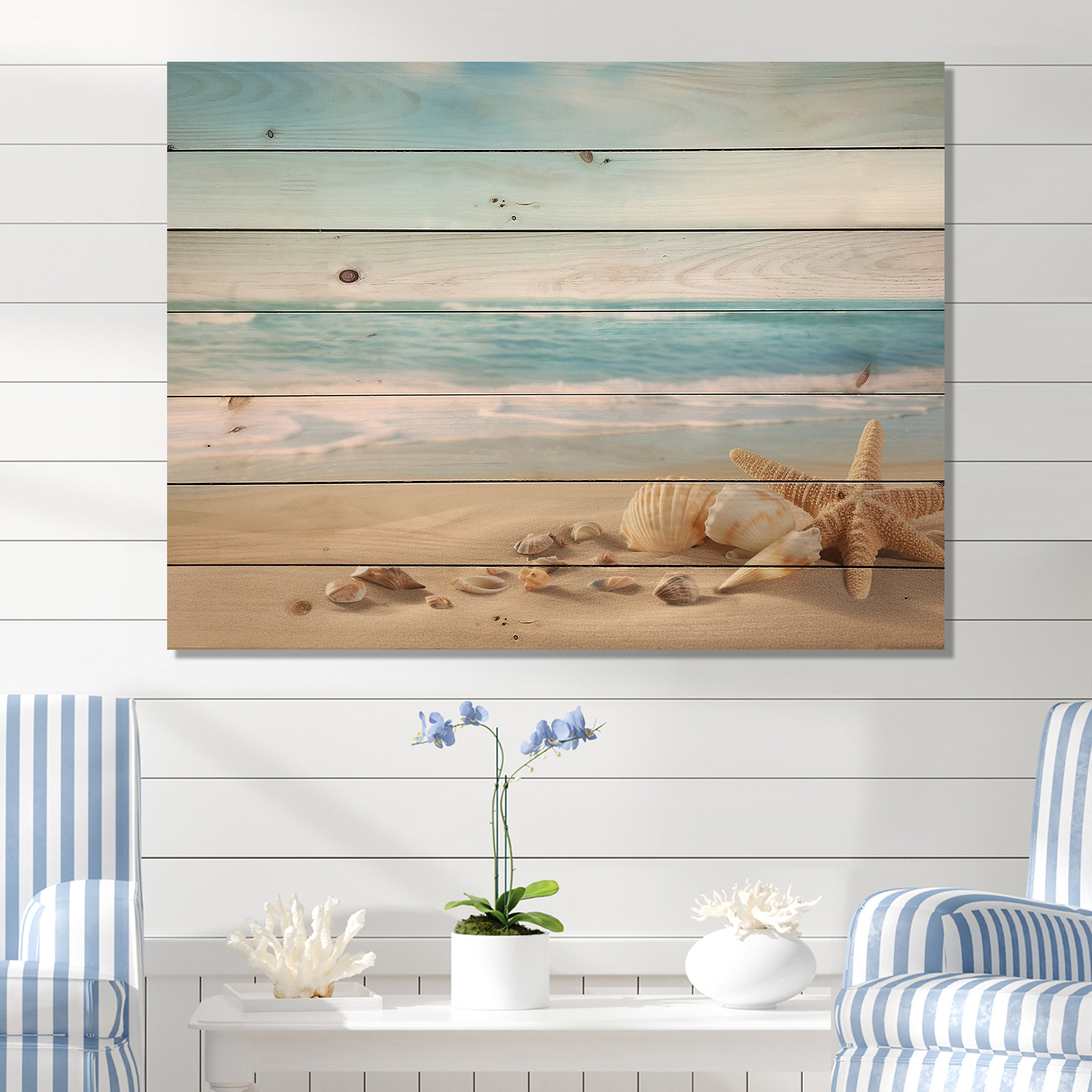 Dovecove Starfish And Seashells II - Modern Landscape Beach Print on ...