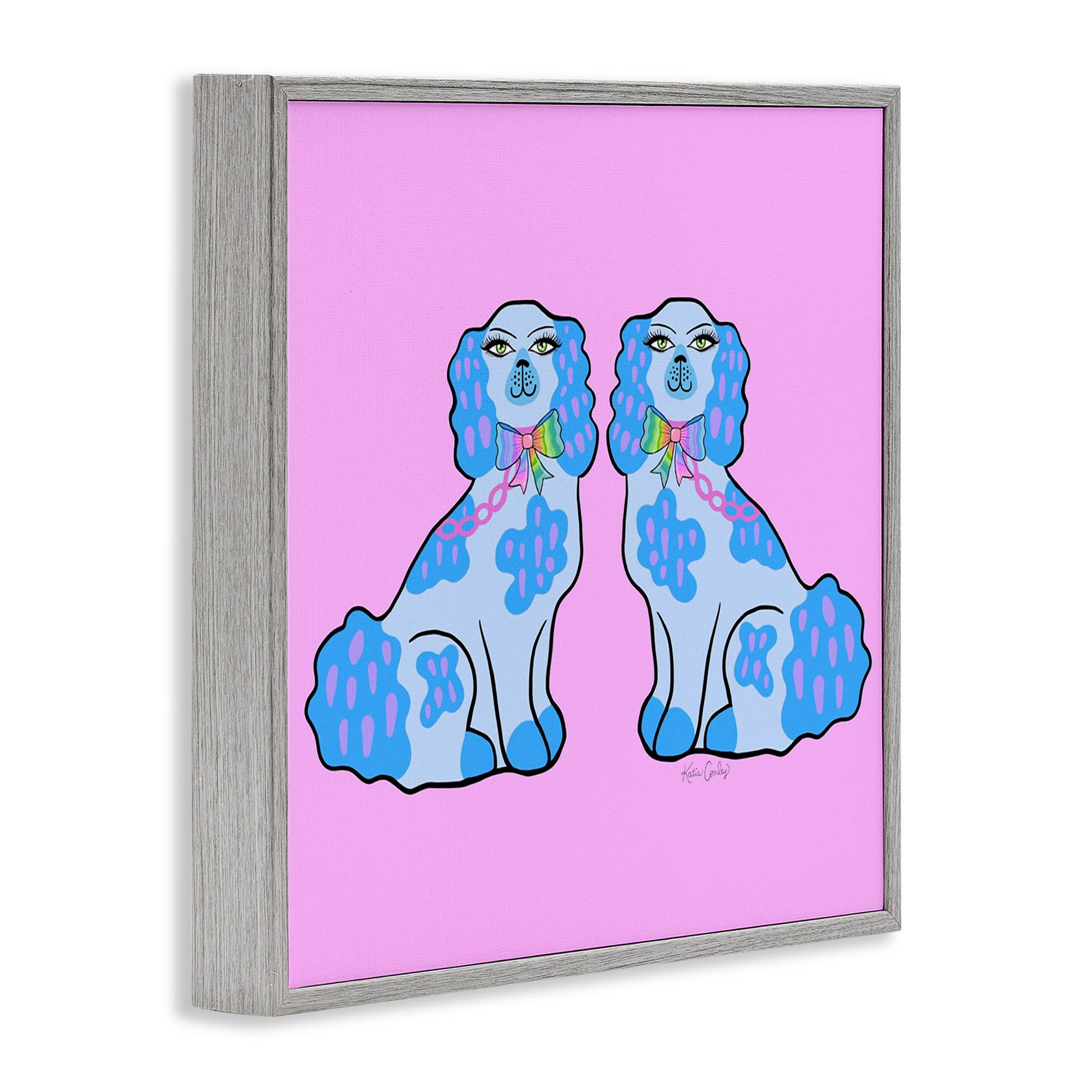 Ebern Designs Funky Dogs Blue & Pink Framed Giclee, design by Katie ...