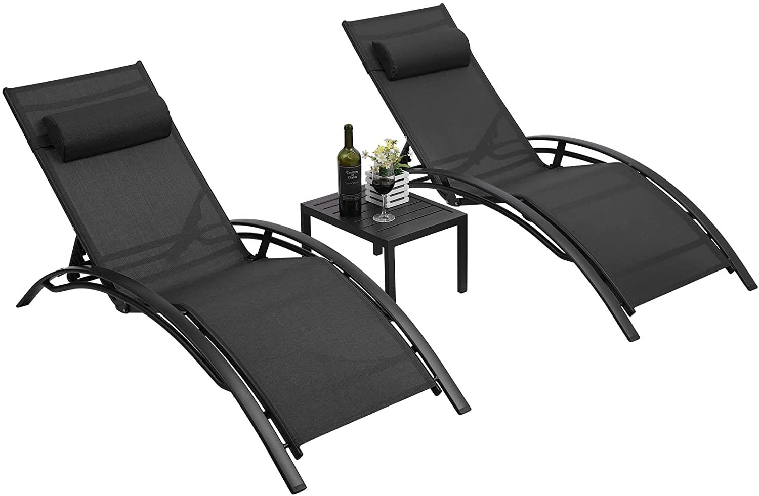 Latitude Run® Outdoor Patio Chaise Lounge Chair Set Of 3, Poolside PVC ...