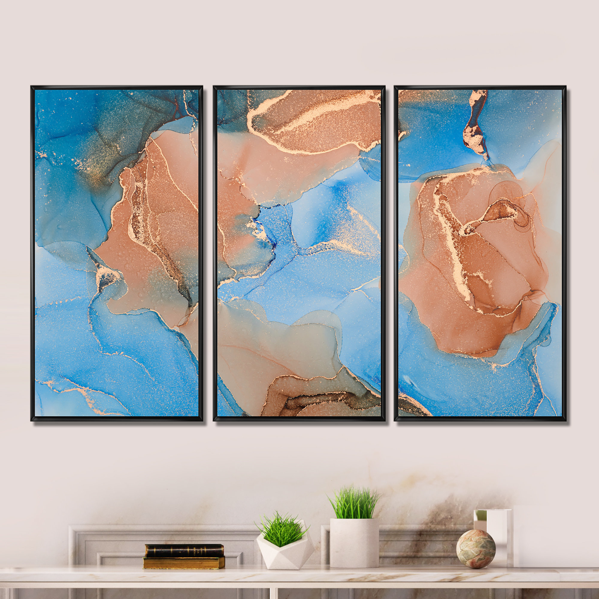 Everly Quinn Luxury Abstract Fluid Art III - 3 Piece Picture Frame ...