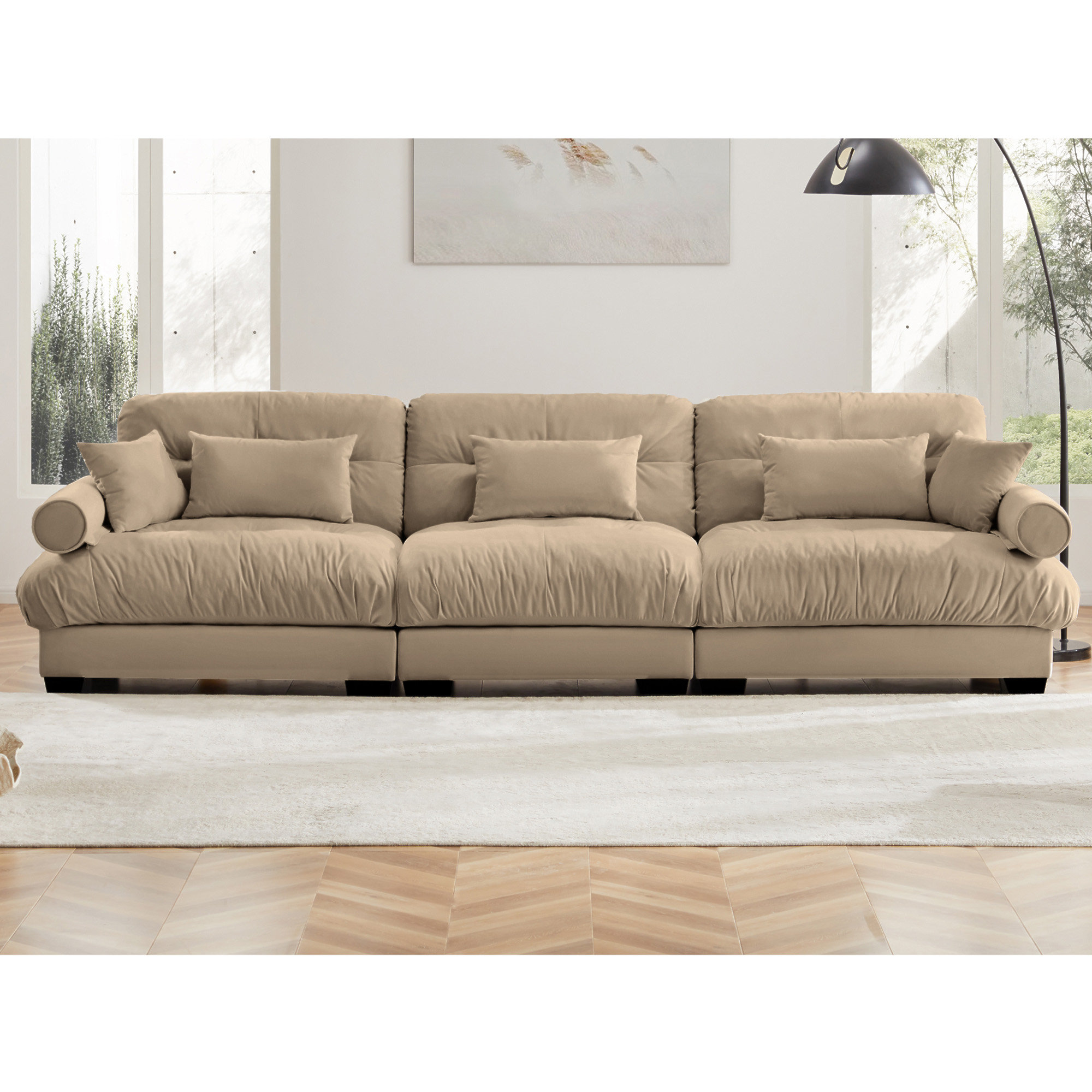 Mercer41 Extra Large 3 Seat Modern Velvet Sofa, Oversize Sofa, Clould ...