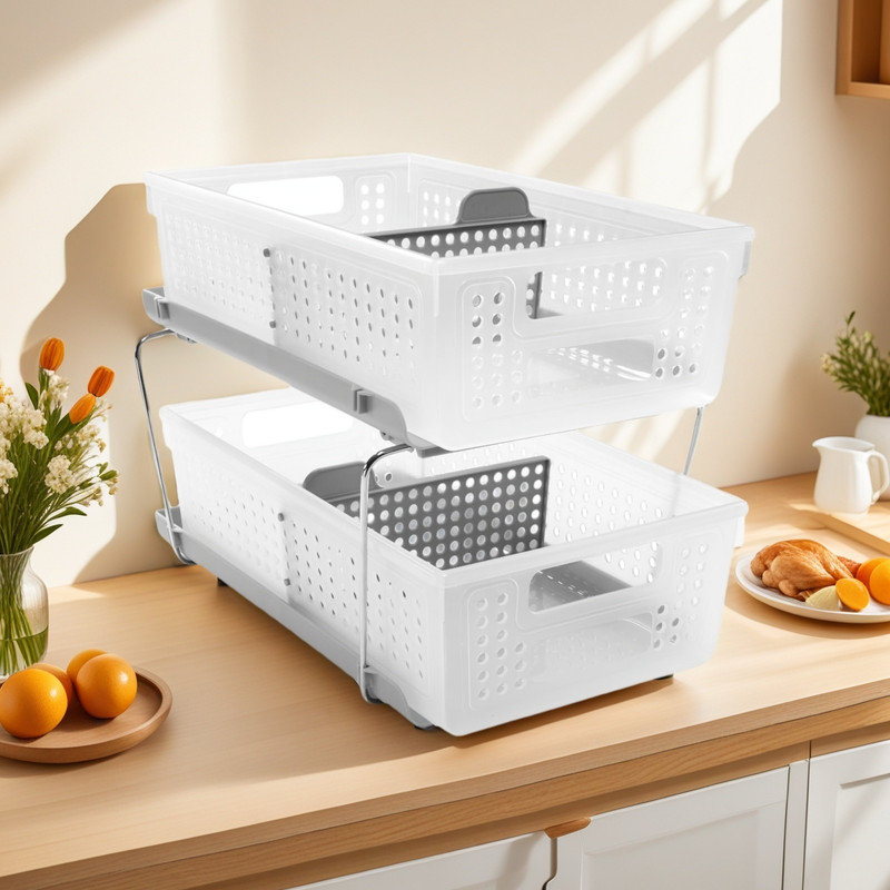 Rebrilliant 2-Tier Organizer with Handles and Dividers | Wayfair
