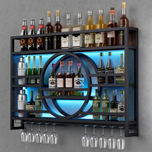 17 Stories Floating Led Lighted Bar Shelves, Wall Mounted Liquor Rack ...