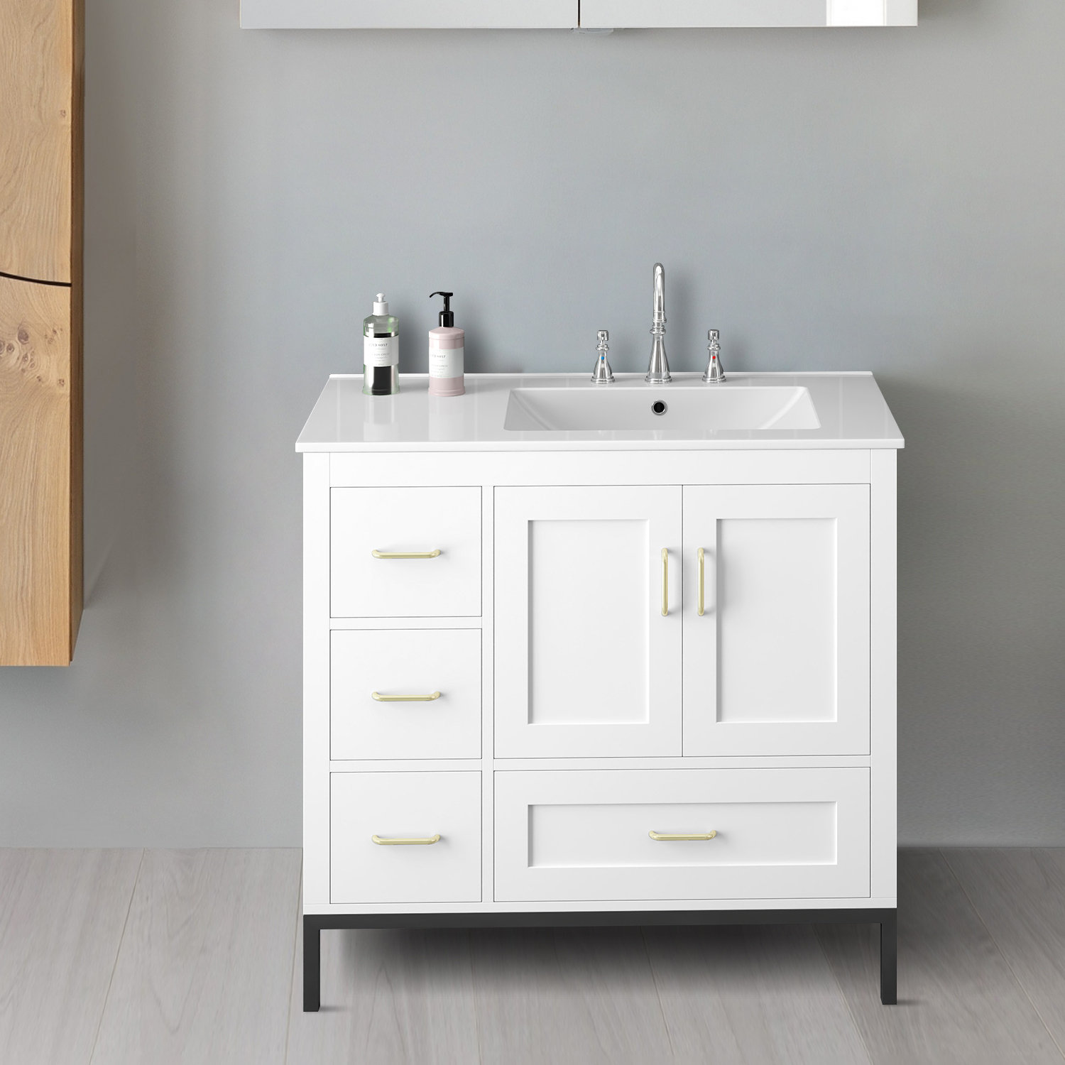Ebern Designs 36'' Single Bathroom Vanity With Ceramic Top & Buffered ...