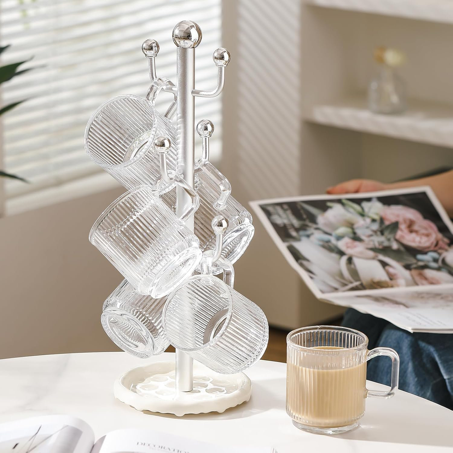 CHUANGWENYI 6 High-End Glass Coffee Cups With Handles And Cup Holders ...