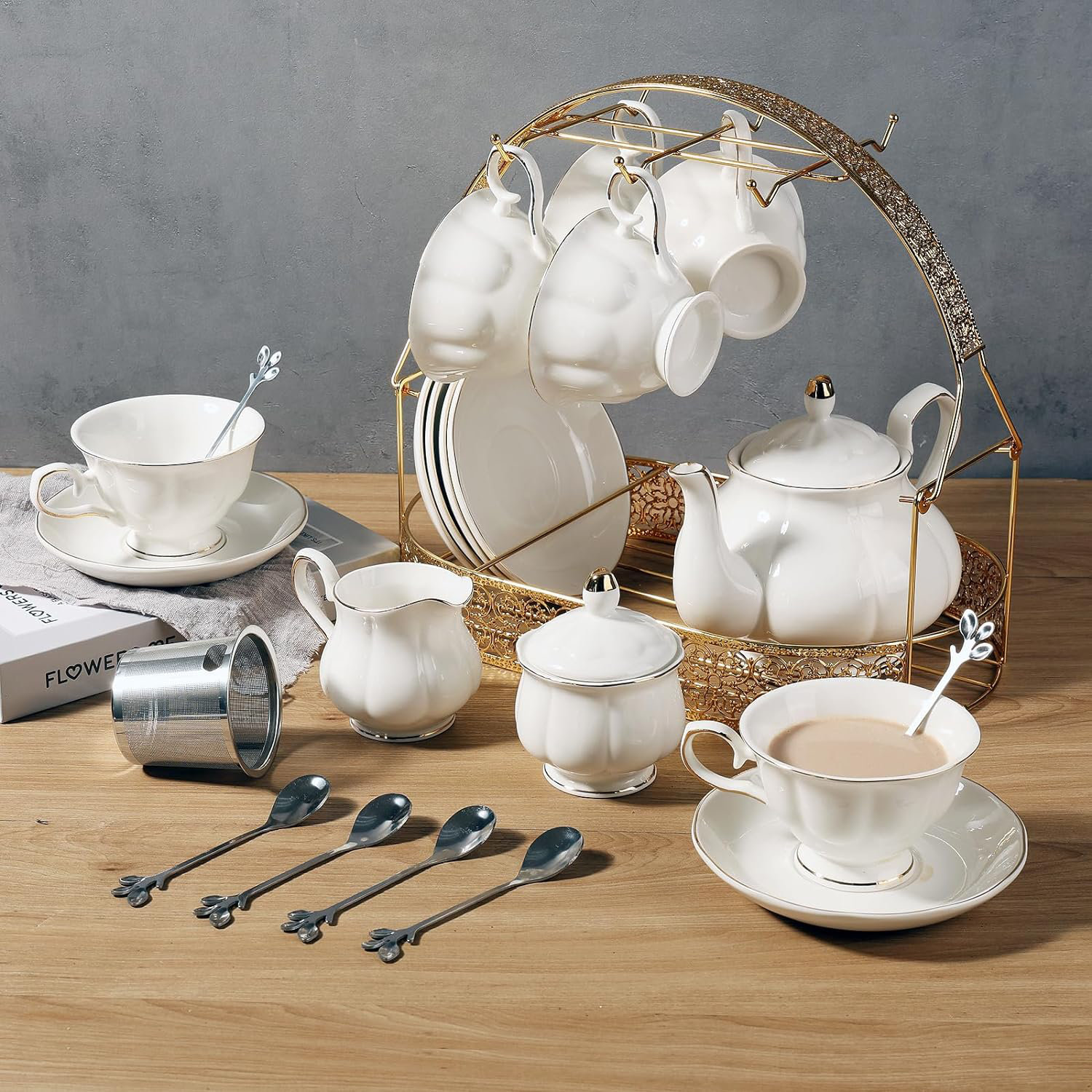 IMPIAR Tea Set 22-Piece Porcelain Ceramic Coffee Tea Gift Sets Cups ...