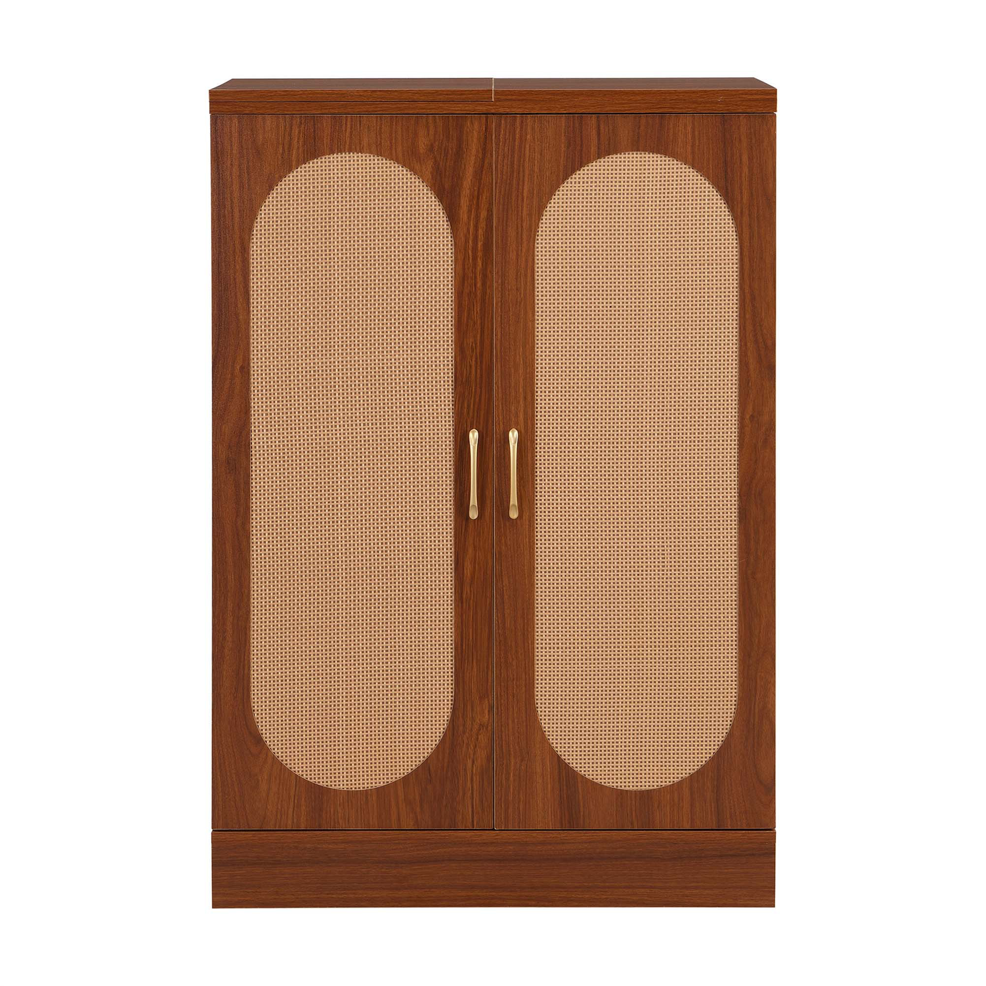 Bay Isle Home™ Home Bar Cabinet, Industrial Walnut Rattan Door Fold Out ...