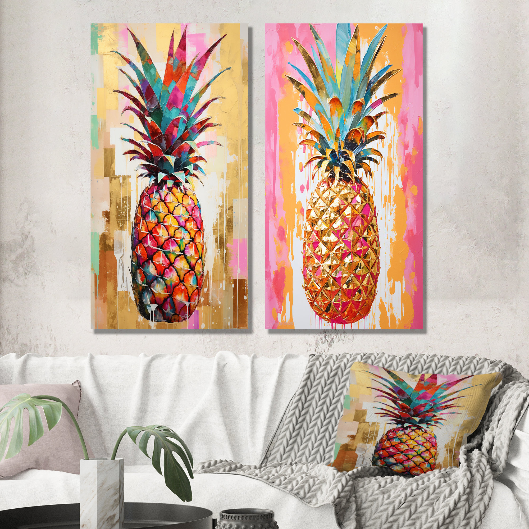 Mercer41 Golden Geometric Pineapple Fruit - Fruits Canvas Art Print Set ...
