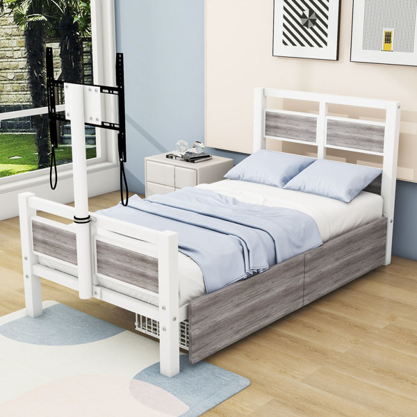 17 Stories Chidi Metal 2 Drawers Twin Platform Bed with Rotatable TV ...