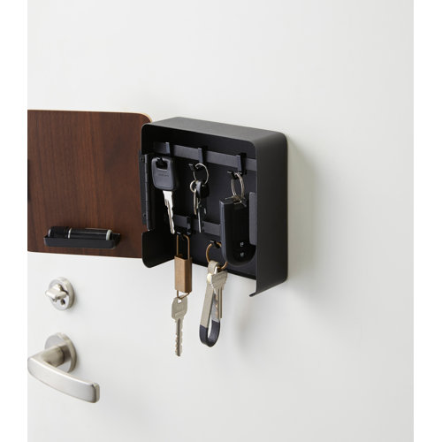 Yamazaki Home Square Magnetic Key Cabinet, Wood Accented Keychain ...