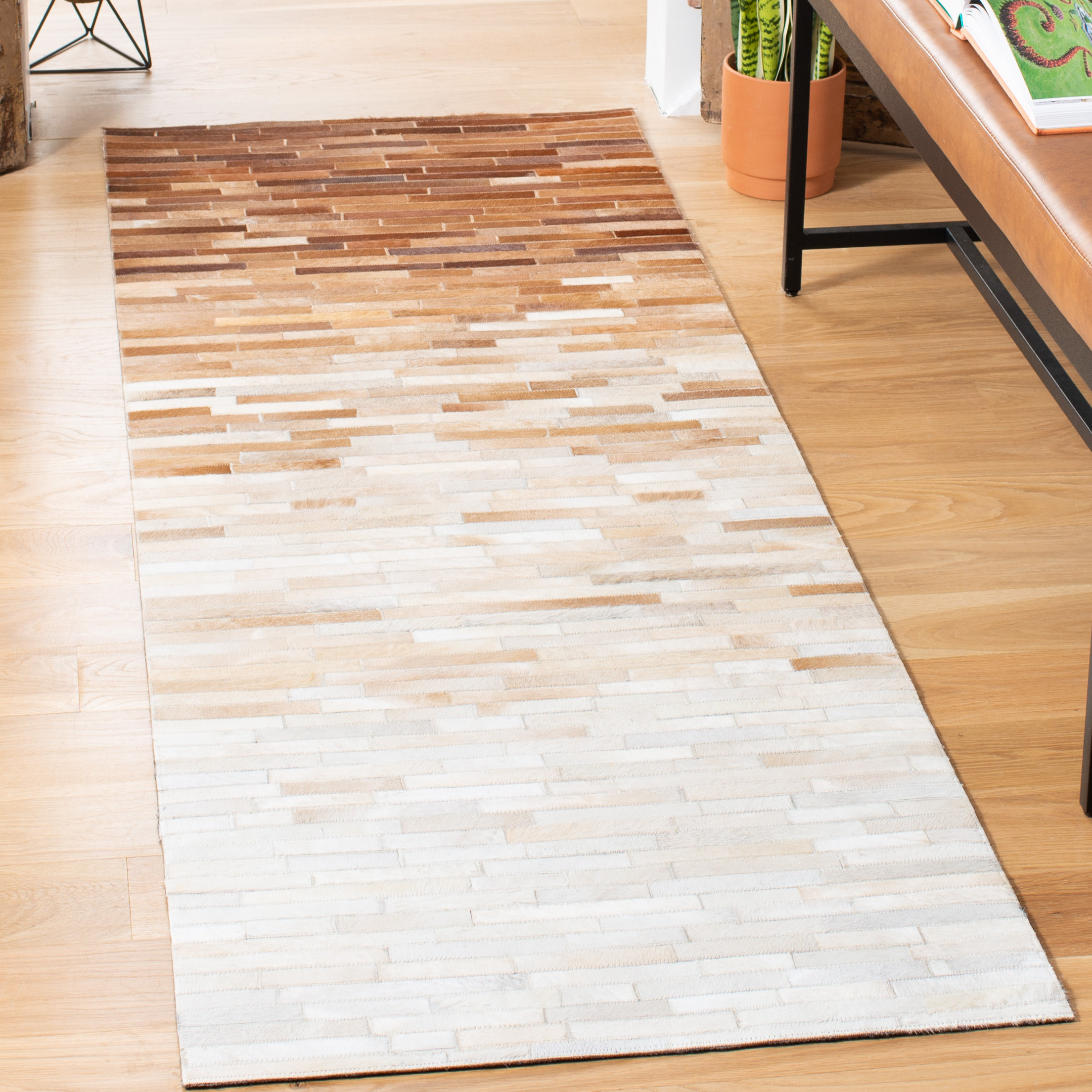 Millwood Pines Herrell Hand Woven Leather/Felted Cloth Abstract Rug in ...