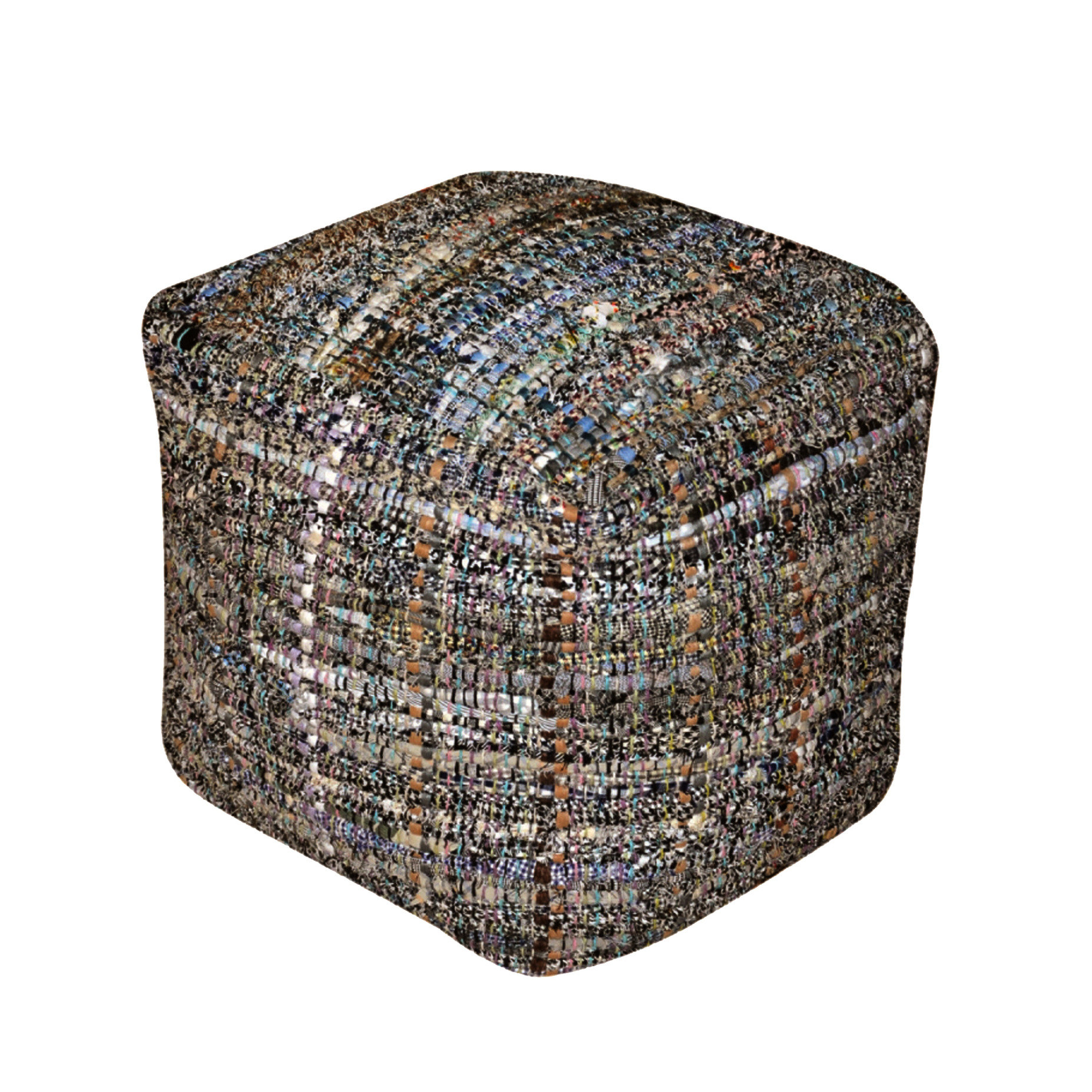 Dakota Fields Khaki Recycled Denim & Paper Fabric Pouf - Handmade ...