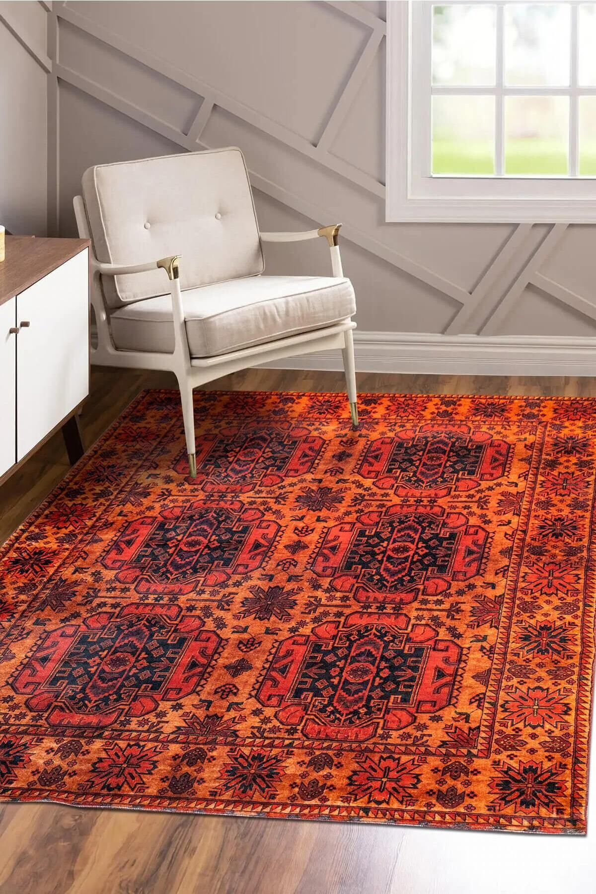 Bungalow Rose Fuga Soft Textured Orange Vintage Patterned Rug | Wayfair